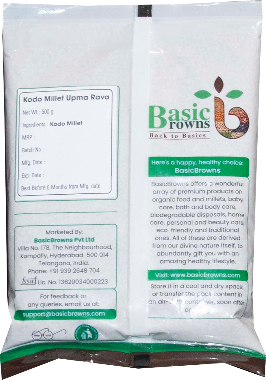 BasicBrowns Kodo Millet Upma Rava 500g